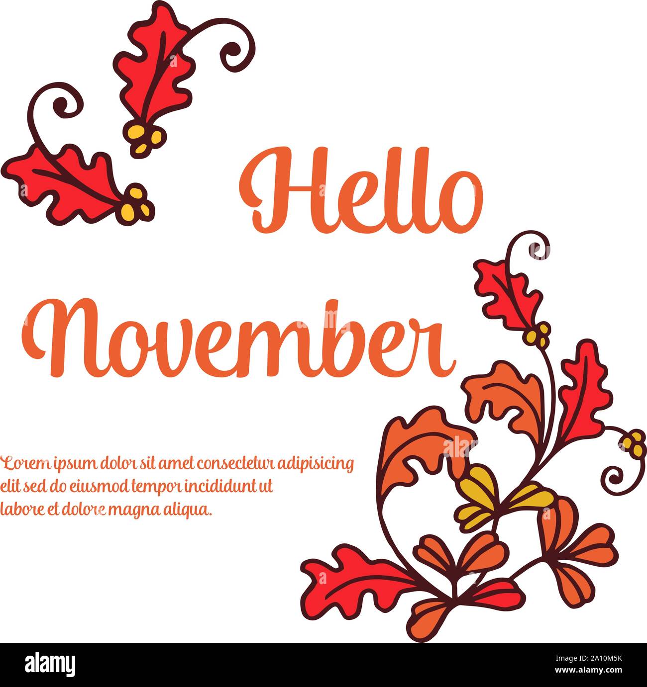 Design element of card hello november, with sketch autumn leaves frame ...