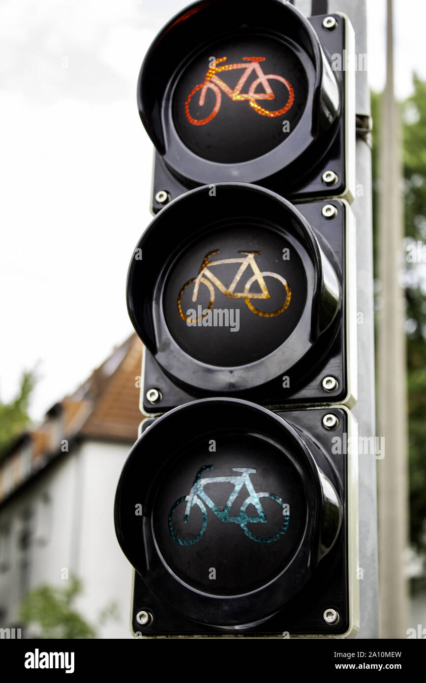 Bicycle traffic light in European city, traffic and symbol Stock Photo ...