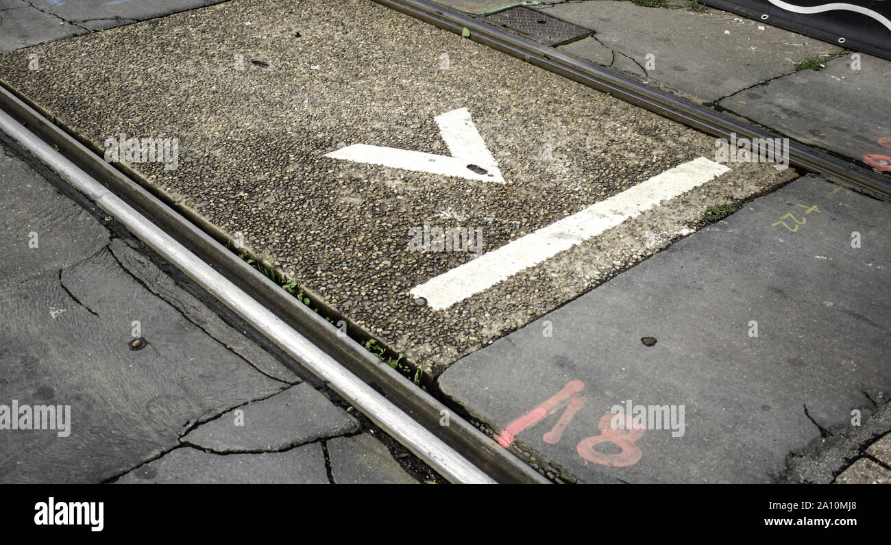 Tram lines in European city, transport and vehicles Stock Photo - Alamy
