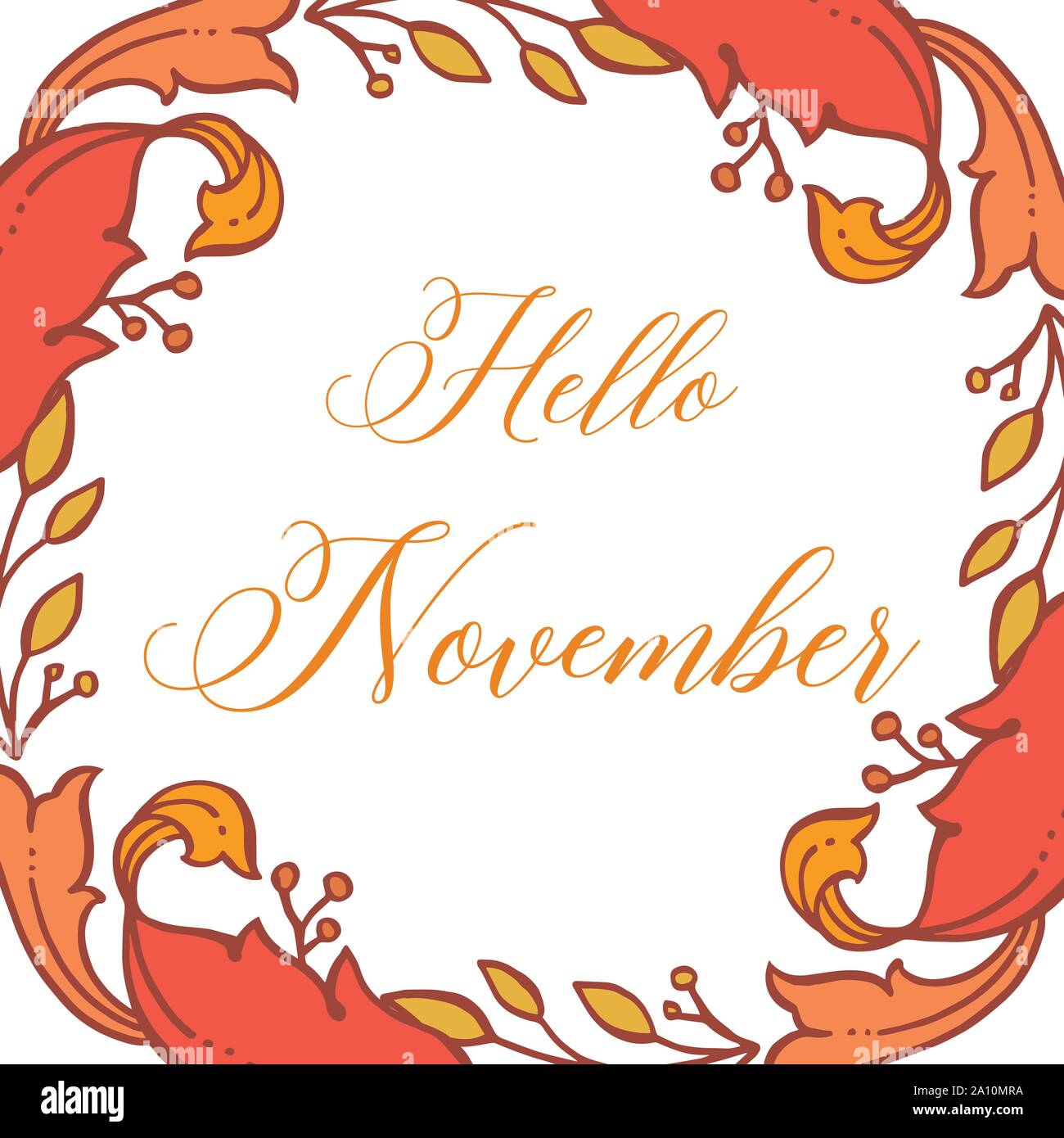 Template of greeting card hello november, with bright leaves frame ...