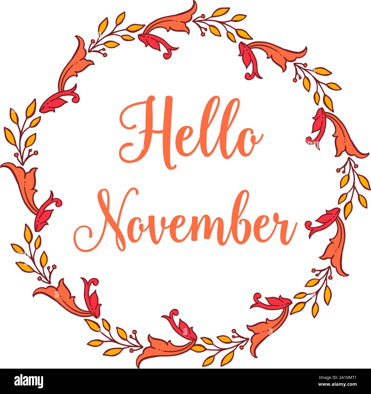 Template of greeting card hello november, with bright leaves frame ...