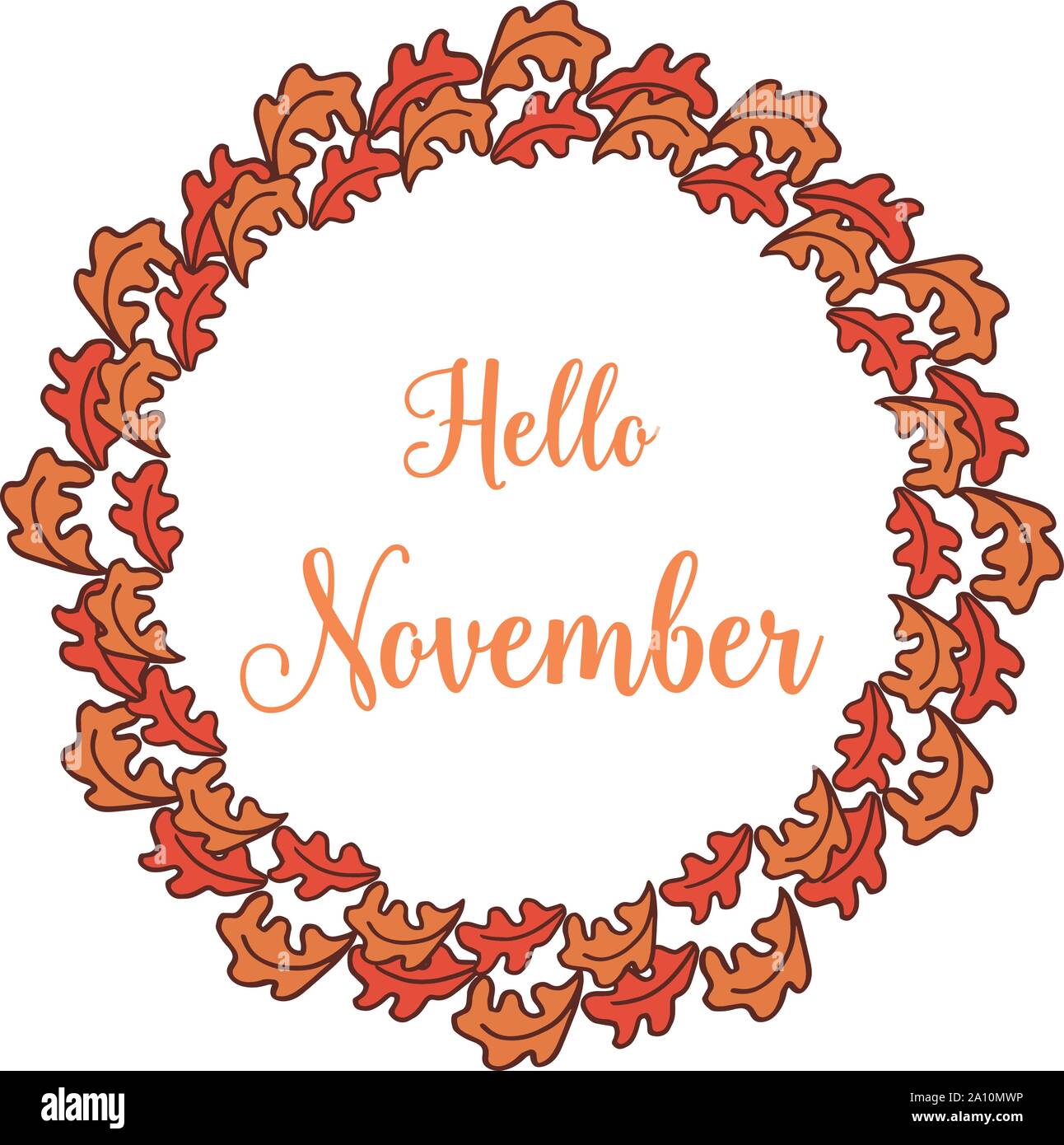 Template of greeting card hello november, with bright leaves frame ...