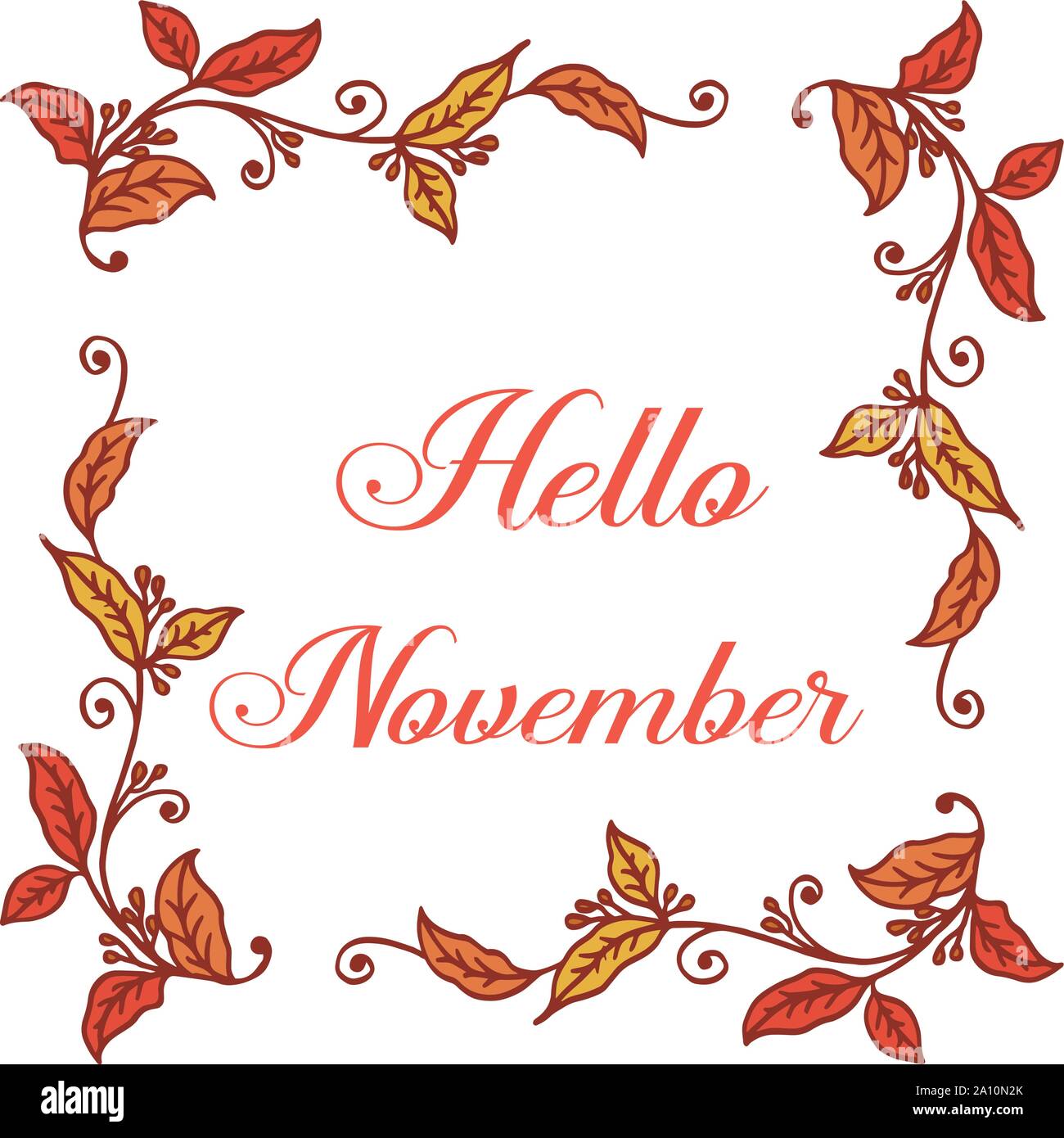Poster hello november, with artwork of autumn leaf frame. Vector Stock ...