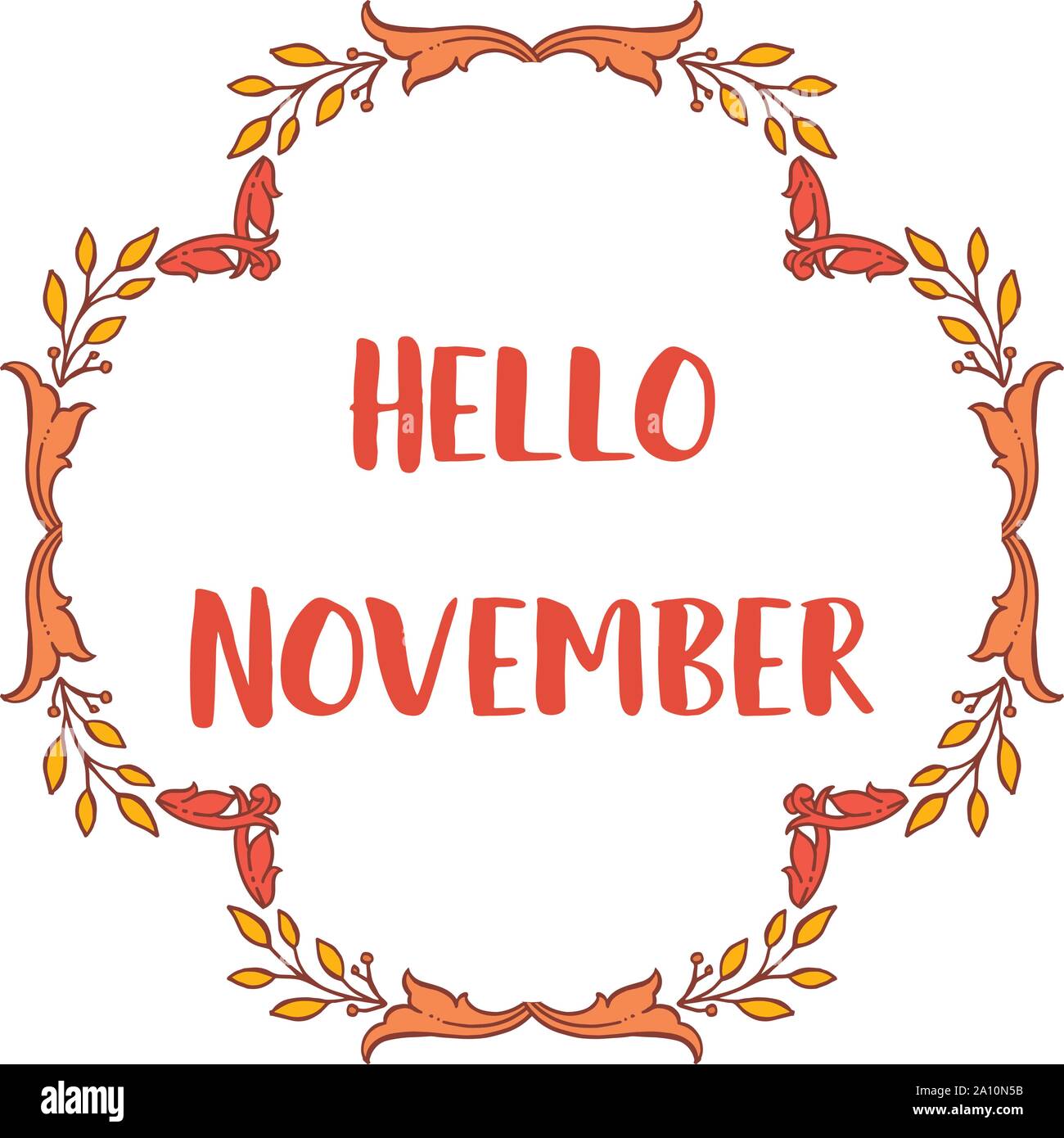Design banner of hello november with beauty of autumn leaf frame ...