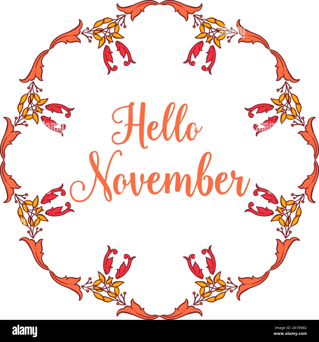 Design banner of hello november with beauty of autumn leaf frame ...