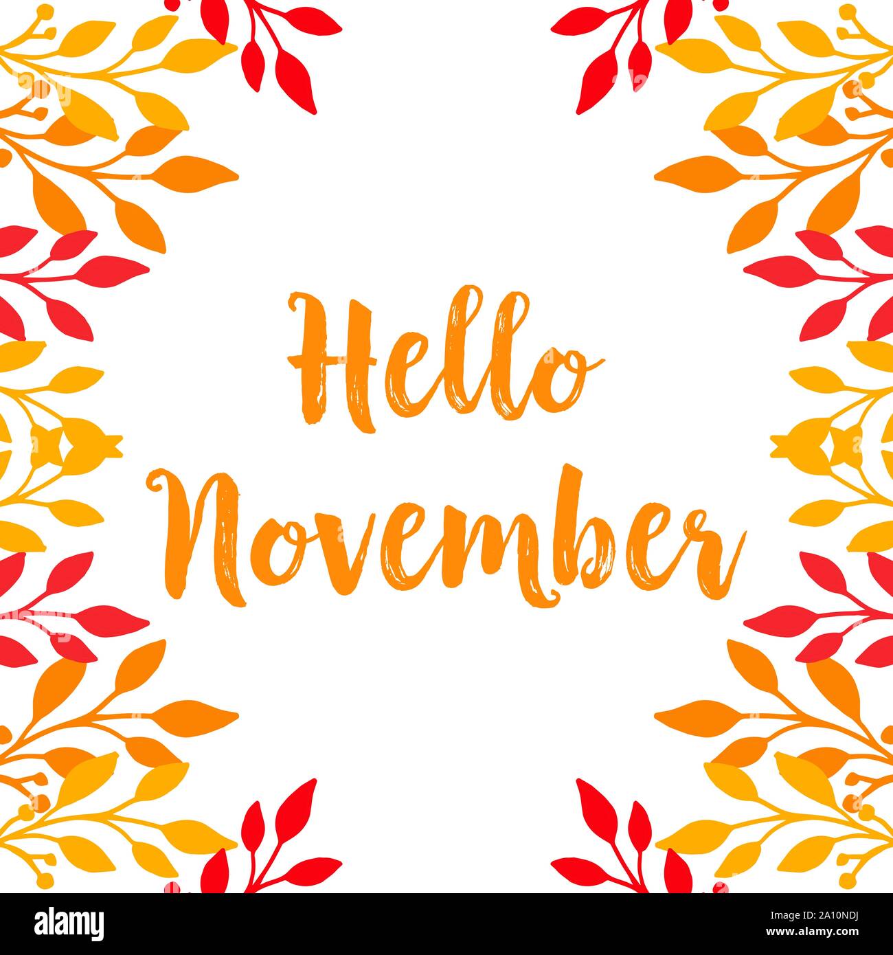 Design banner of hello november with beauty of autumn leaf frame ...
