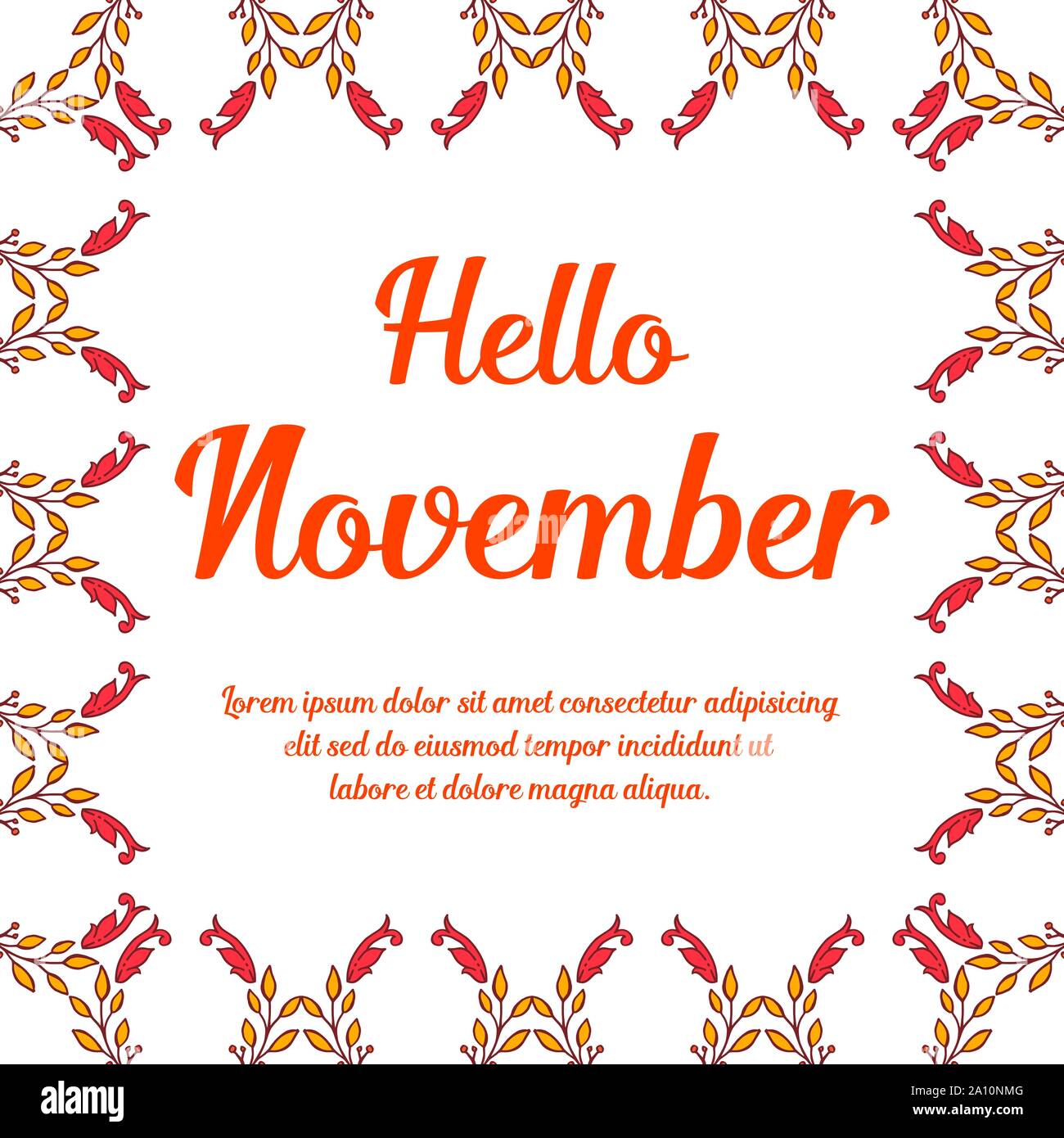 Poster or banner hello november, with pattern of autumn leaf frame ...