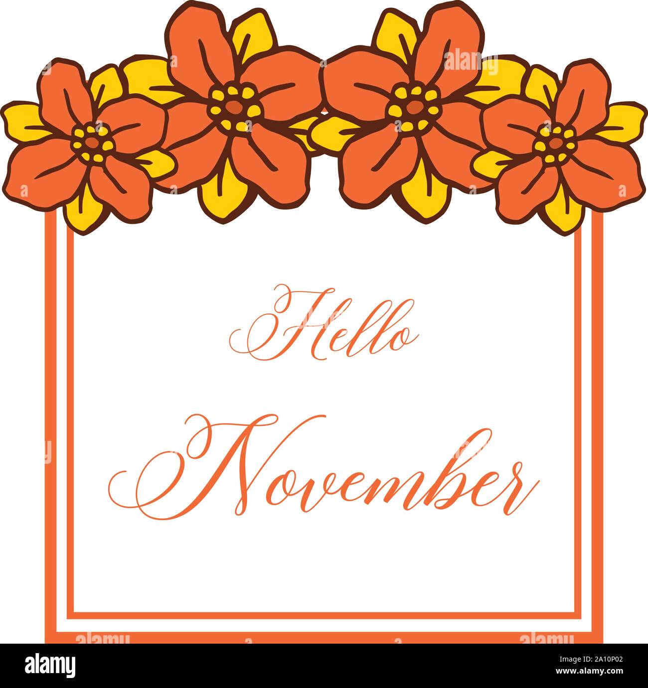 Template design of card hello november, with colorful flower frame hand ...