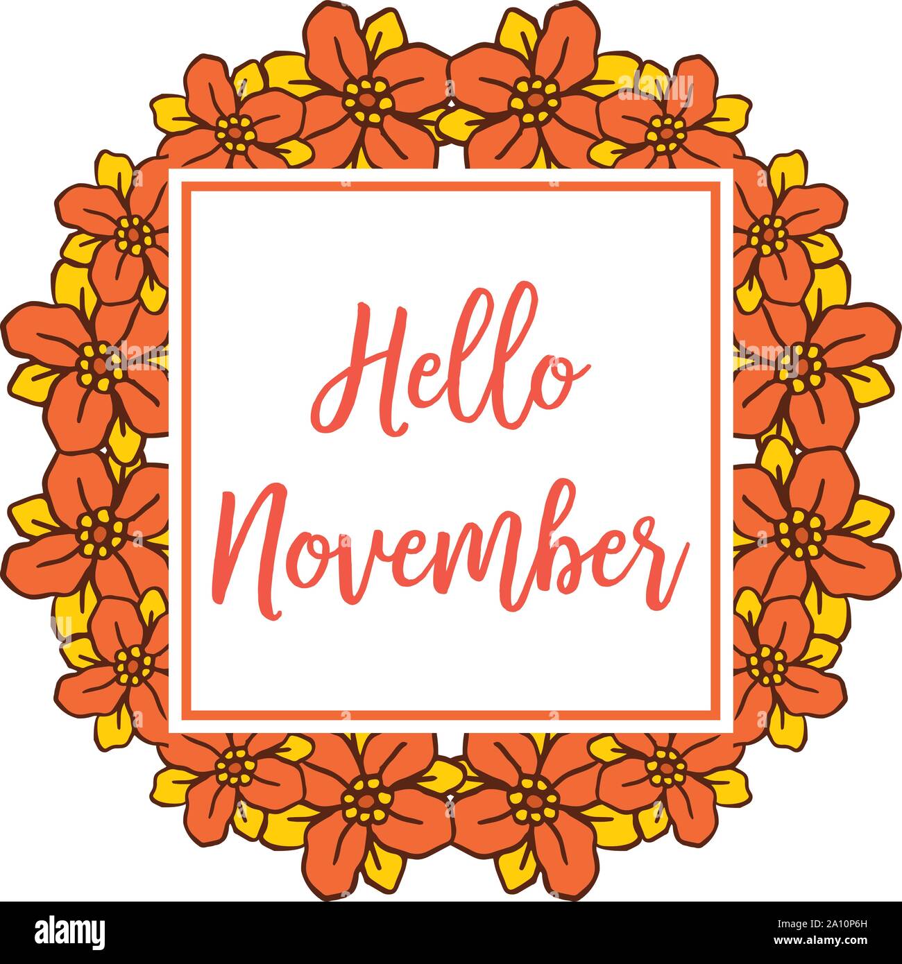 Invitaton card hello november, with beautiful colorful wreath frame ...