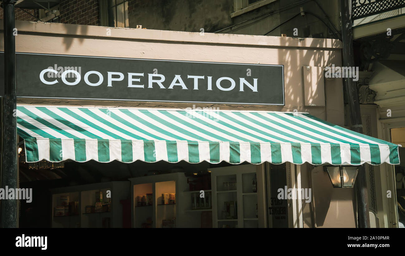 Street Sign the Direction Way to Cooperation Stock Photo - Alamy