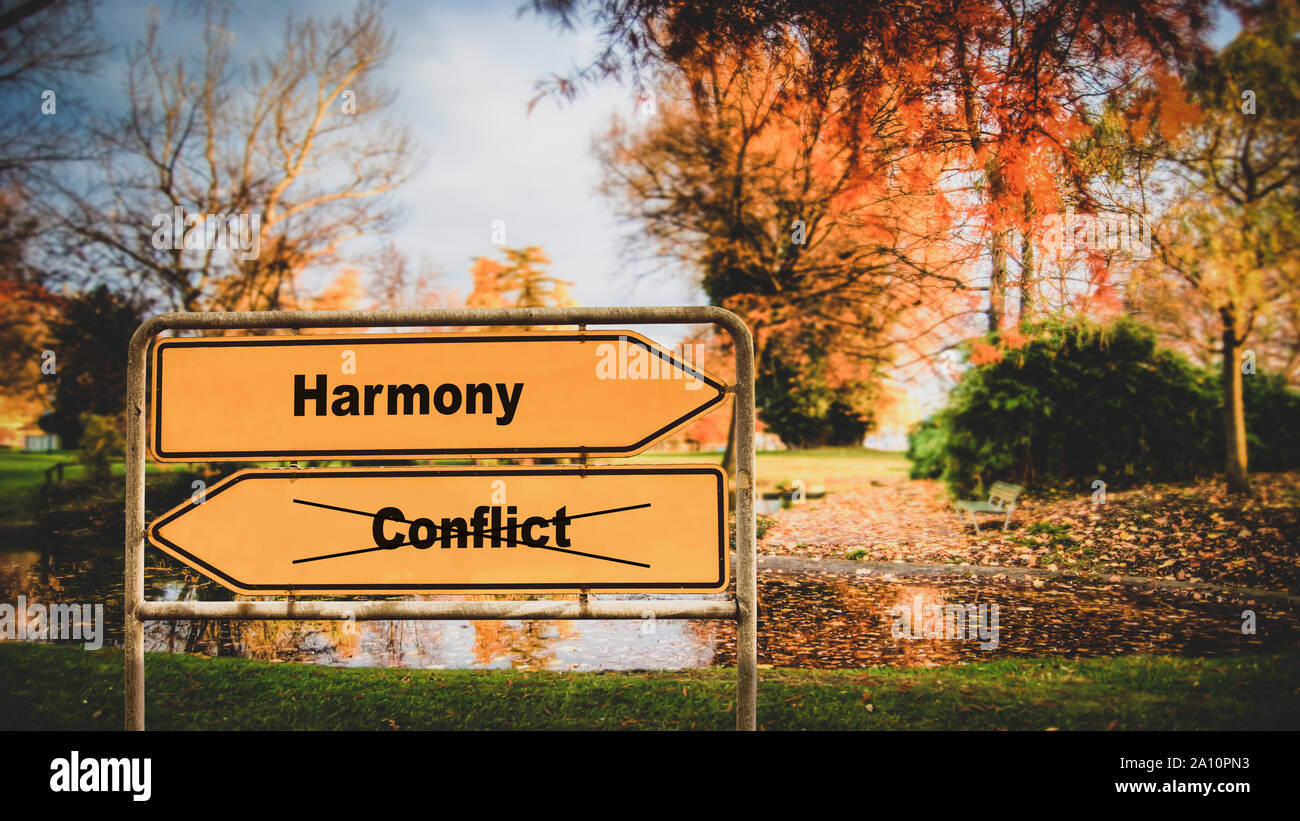 Street the Direction Way to Harmony versus Conflict Stock Photo - Alamy