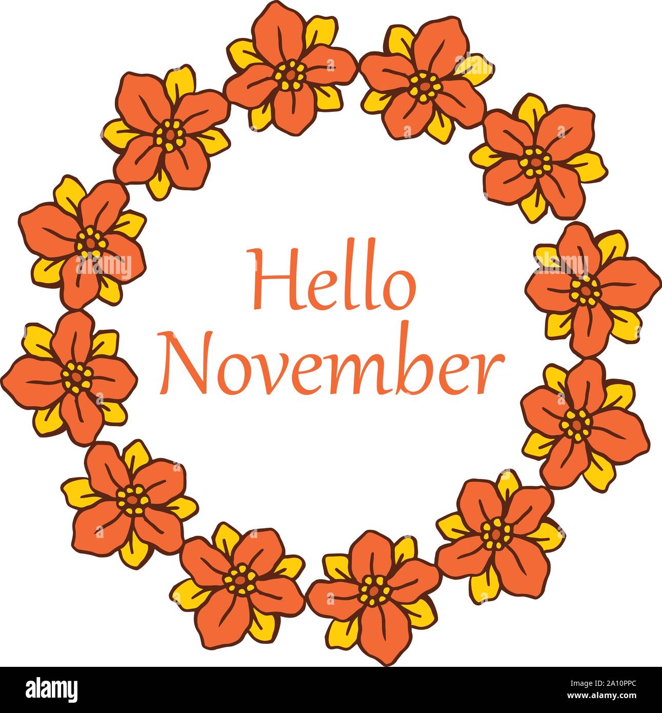 Hello november, with texture of colorful wreath frame. Vector Stock ...