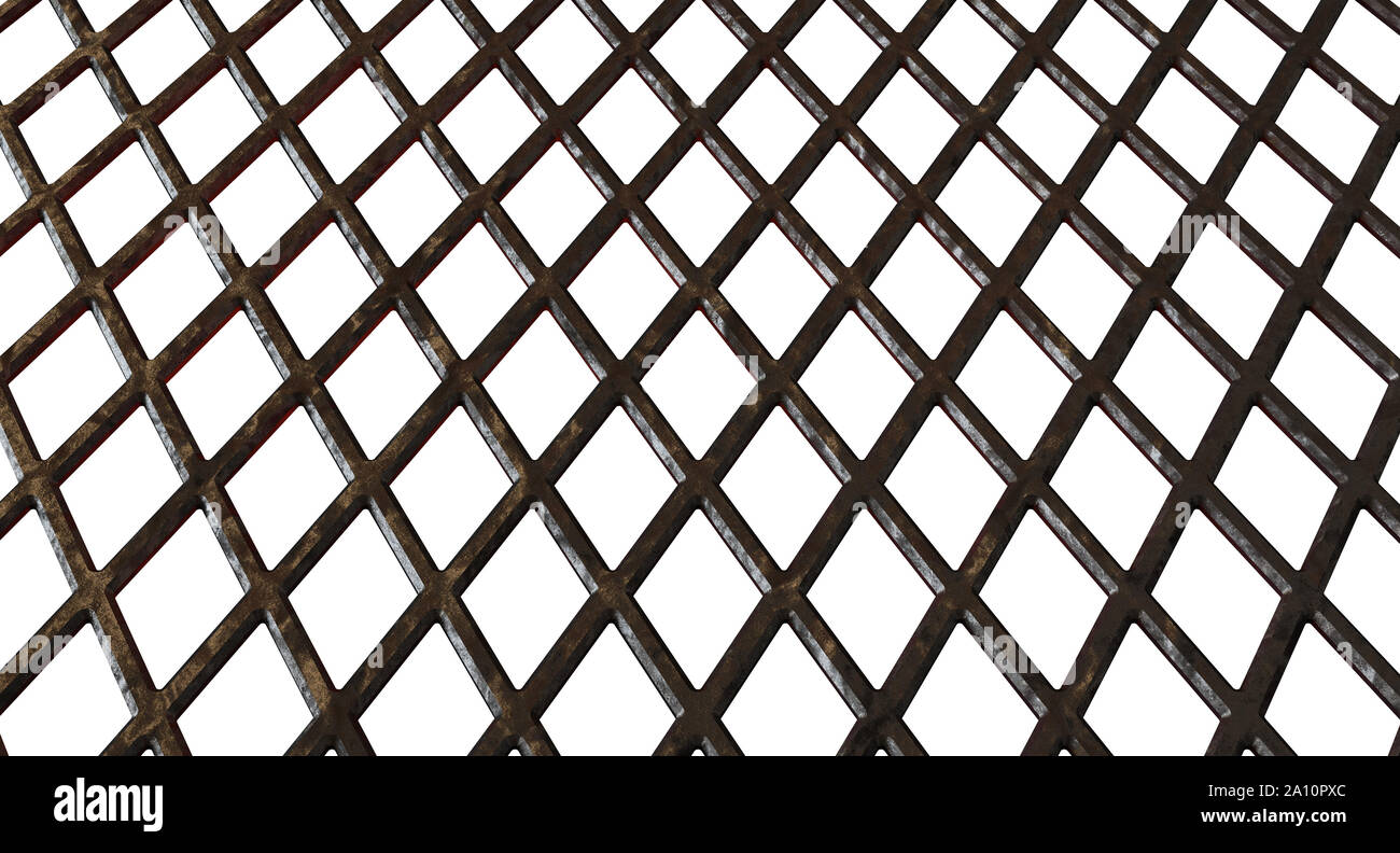 A regular diamond patterend metal barbecue grid on an isolated white ...