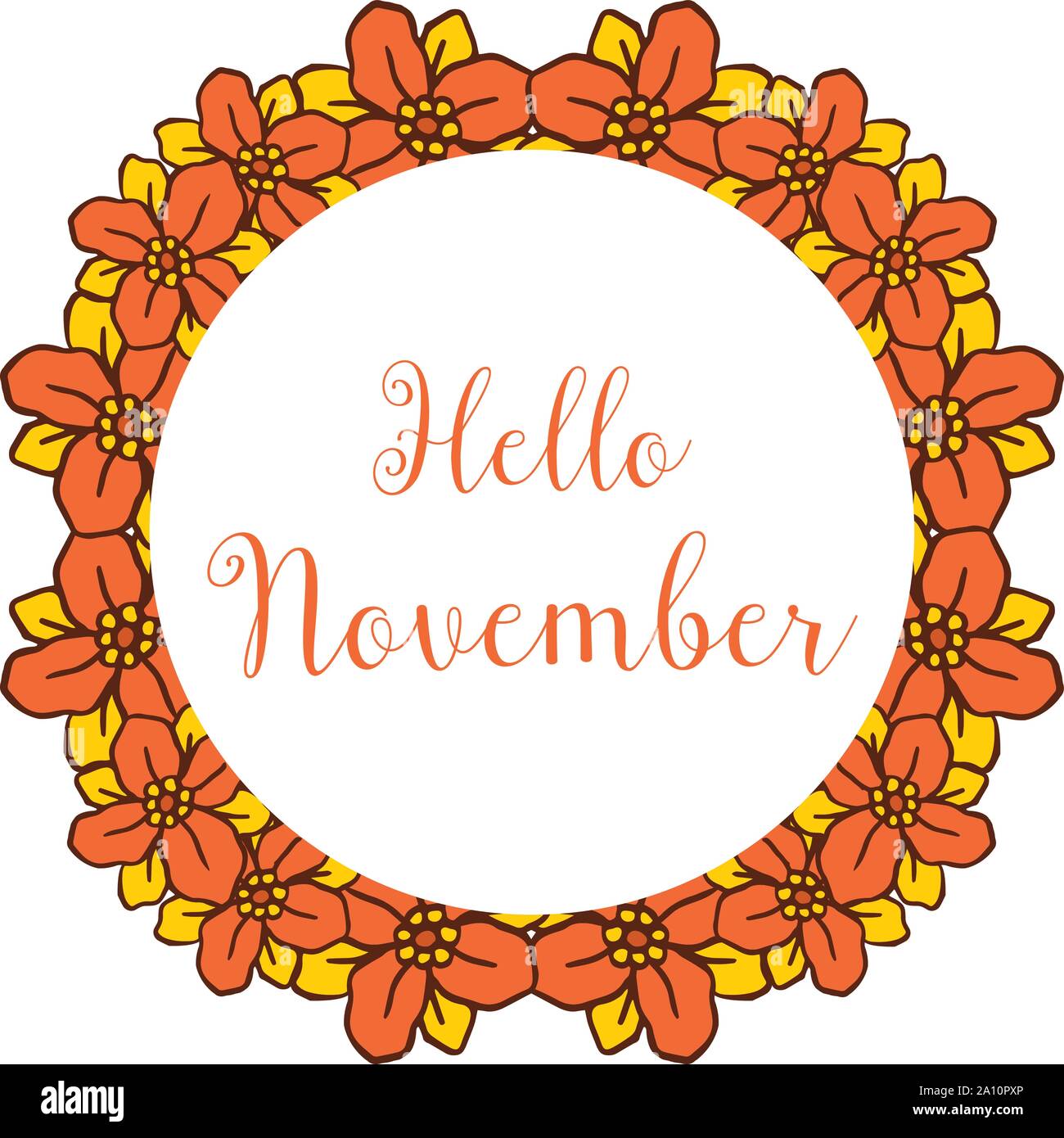 Template design of card hello november, with colorful flower frame hand ...