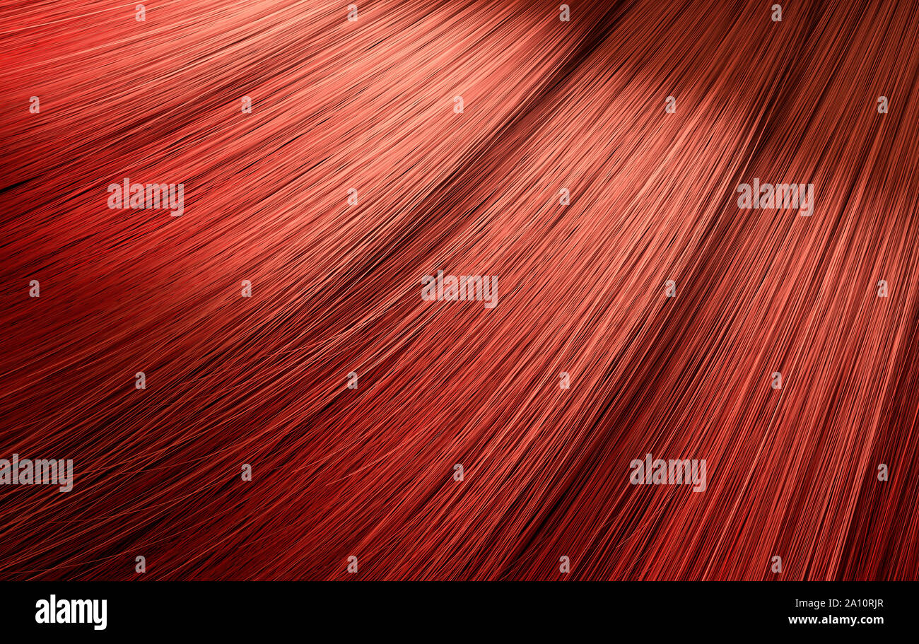 A closeup view of a bunch of shiny straight red hair in a wavy curved ...