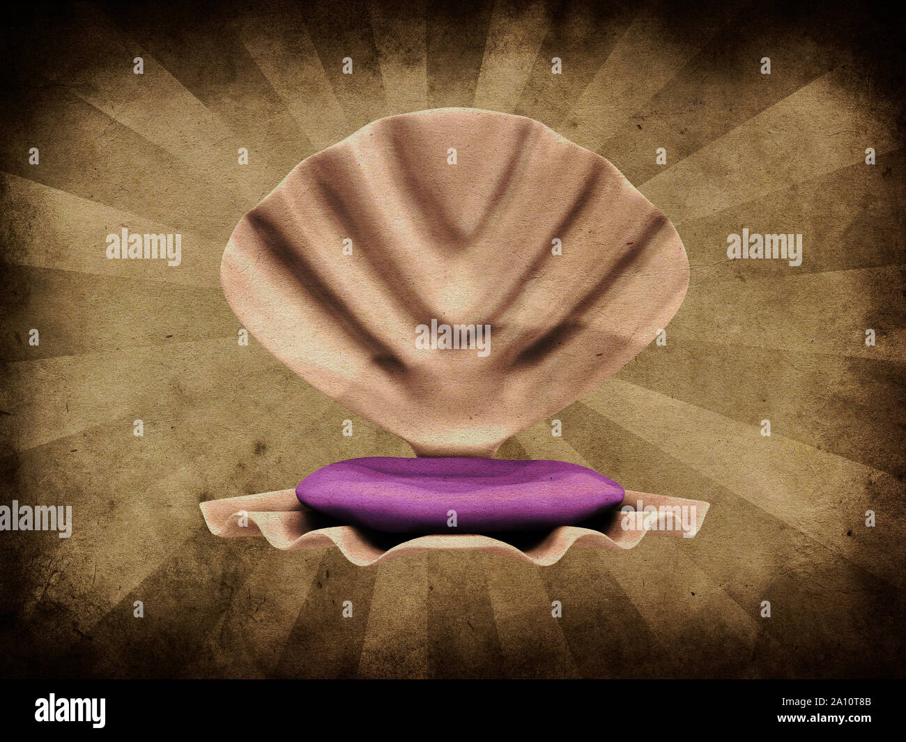 Grunge illustration of an open seashell on old paper background Stock ...