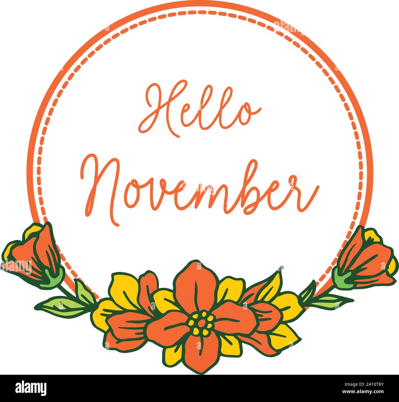 Template design of card hello november, with colorful flower frame hand ...