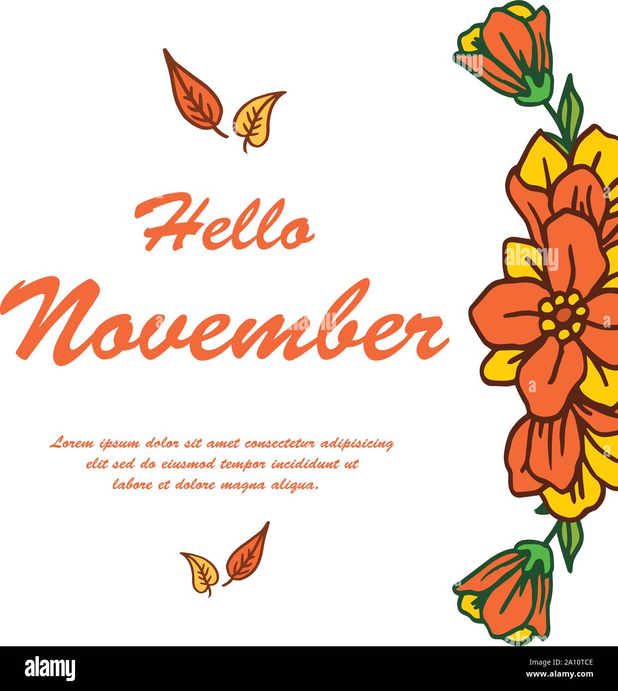 Invitaton card hello november, with beautiful colorful wreath frame ...