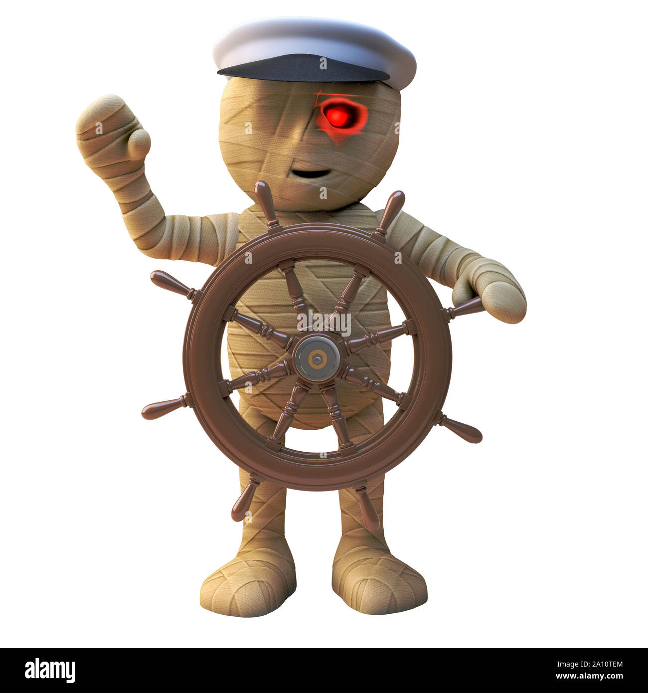 3d cartoon Egyptian mummy monster dressed as a sailor at the ships ...