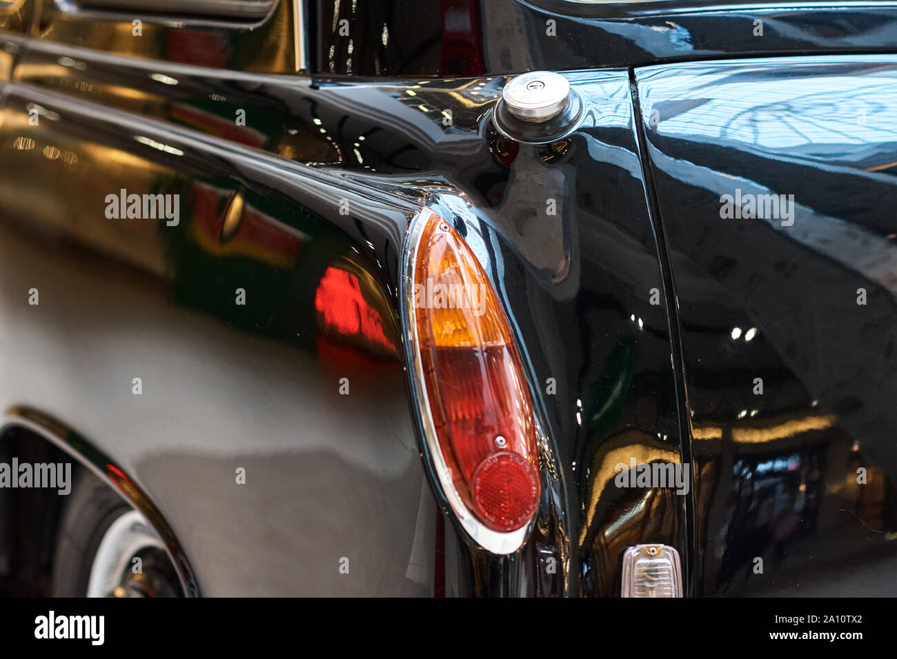 Closeup of black vintage car. Back view part of retro car Stock Photo ...