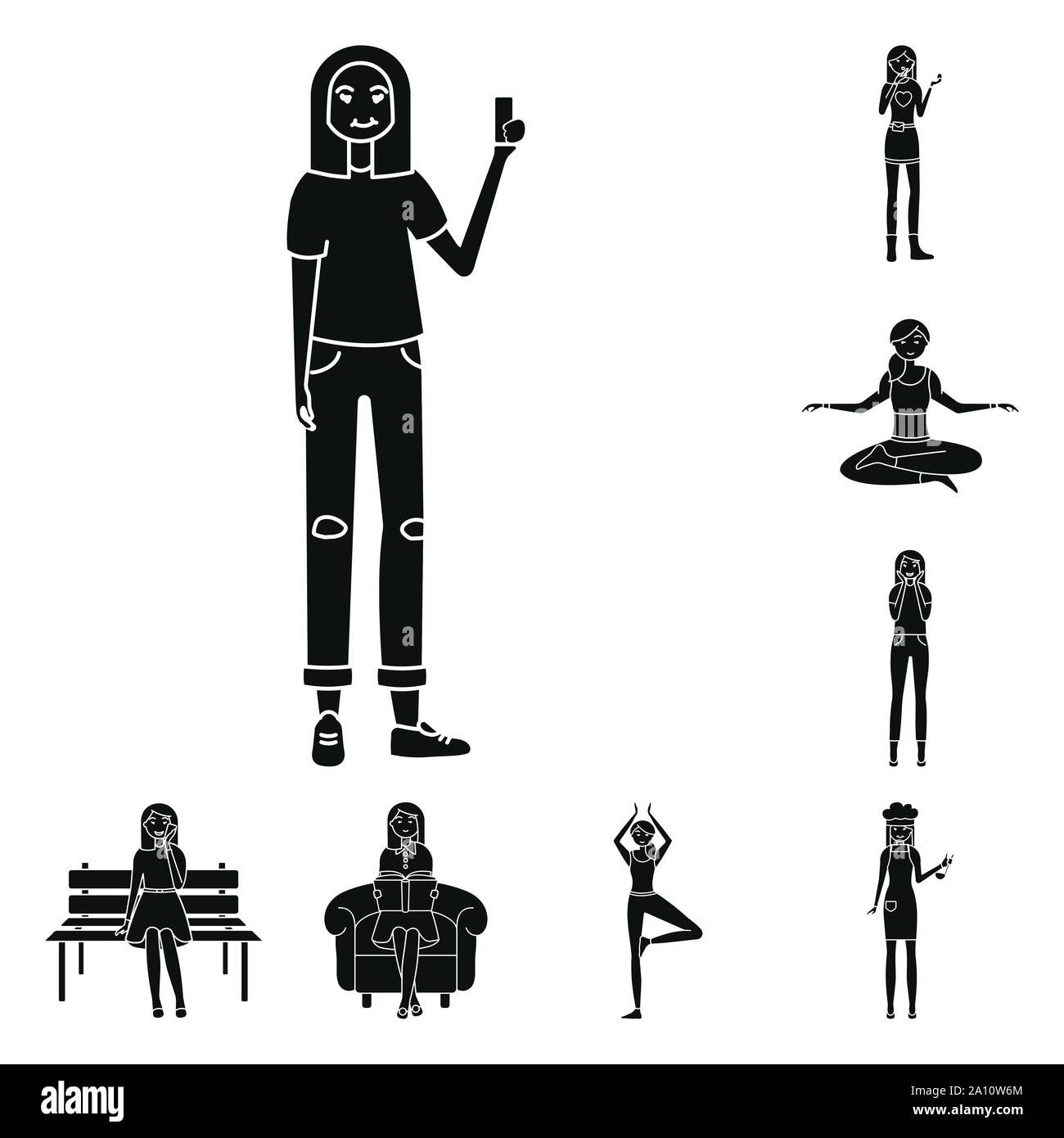 Vector design of emotions and female icon. Collection of emotions and ...