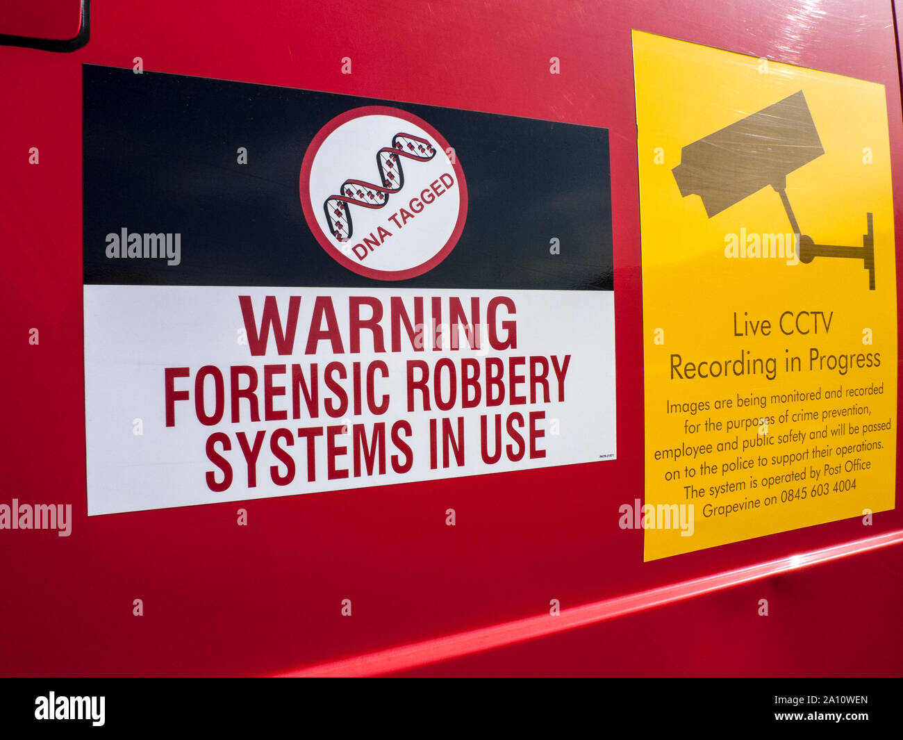 Forensic Robbery Systems Warning Sign on Post Office Vehicle Stock ...