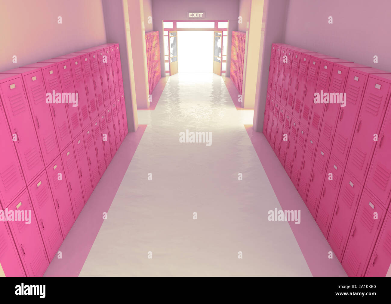 School Hallway With Lockers Open