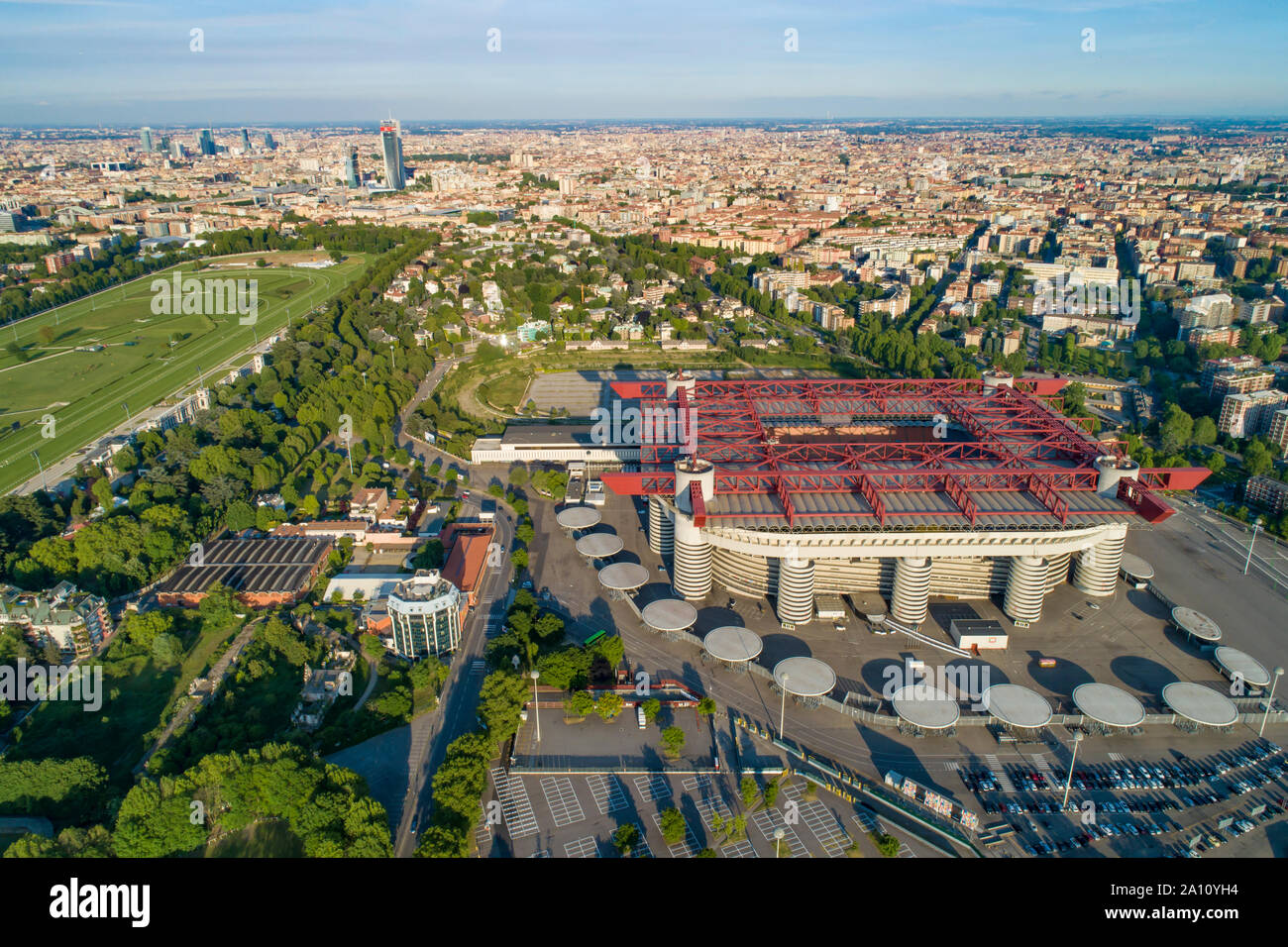 Milan cityscape and the soccer arena Meazza stadium, also known as San ...