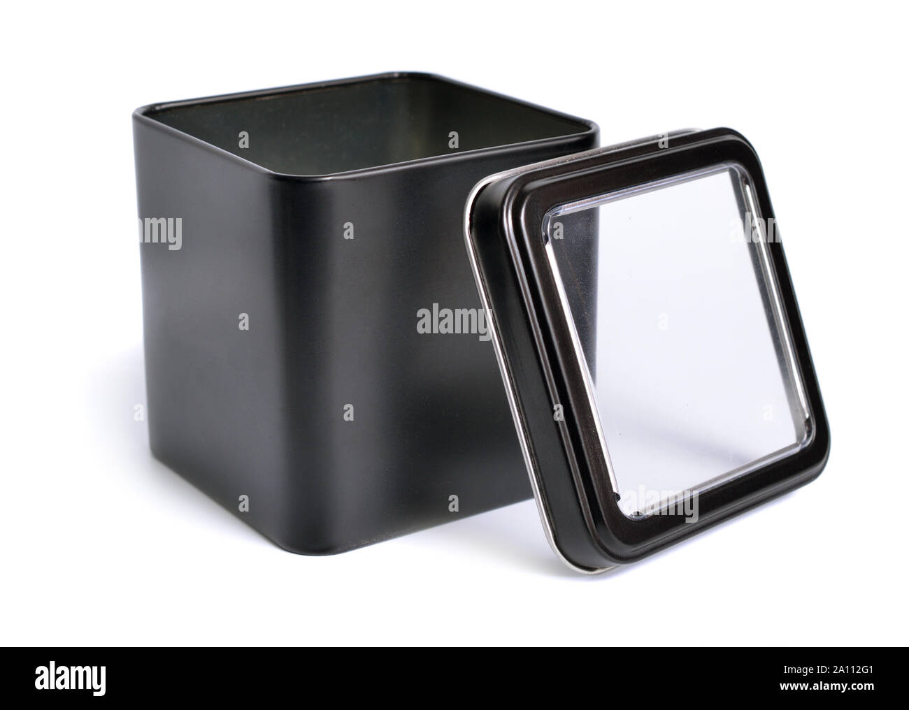 Black metal box with a transparent lid isolated on white Stock Photo ...