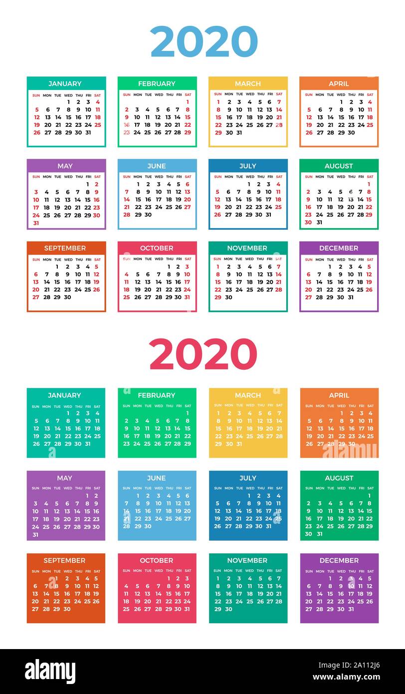 Calendar for 2020 on white background Stock Vector Image & Art - Alamy