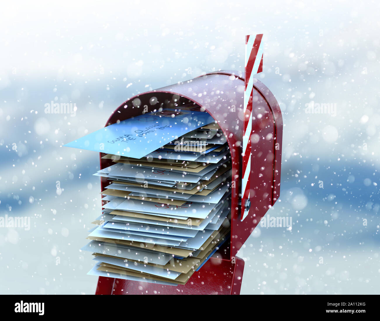 A christmas concept depicting a red retro mailbox belonging to santa ...