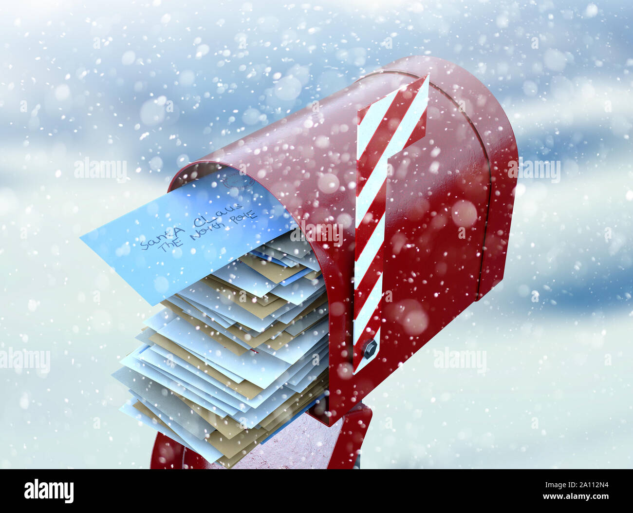 A christmas concept depicting a red retro mailbox belonging to santa ...