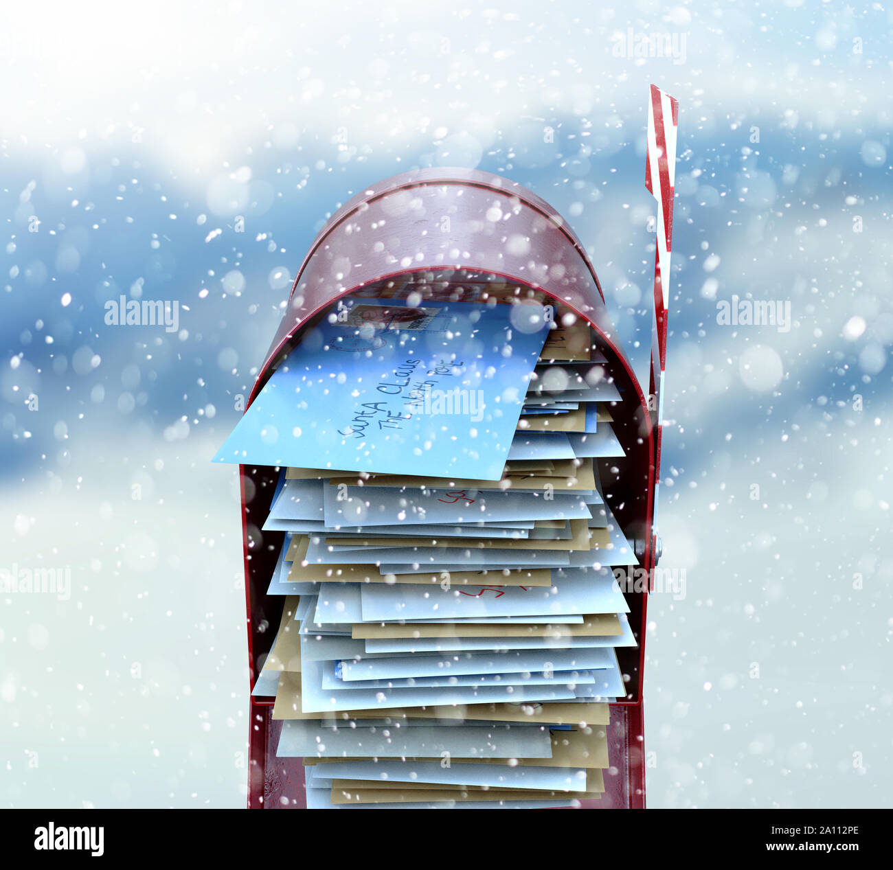 A christmas concept depicting a red retro mailbox belonging to santa ...