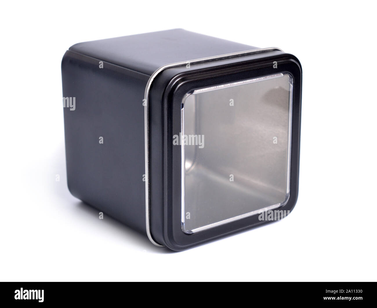 Black metal box with a transparent lid isolated on white Stock Photo ...