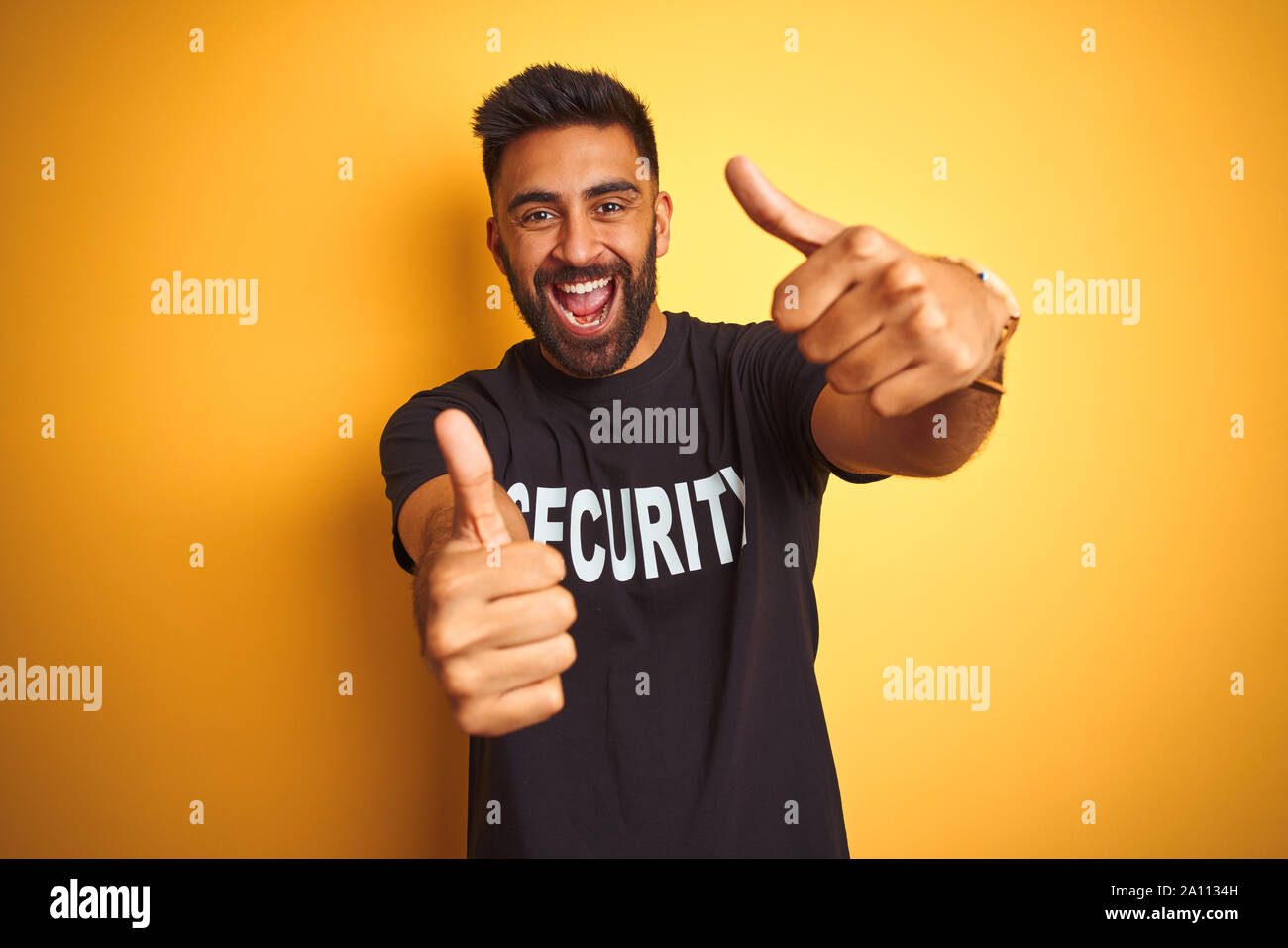 Arab indian hispanic safeguard man wearing security uniform over ...