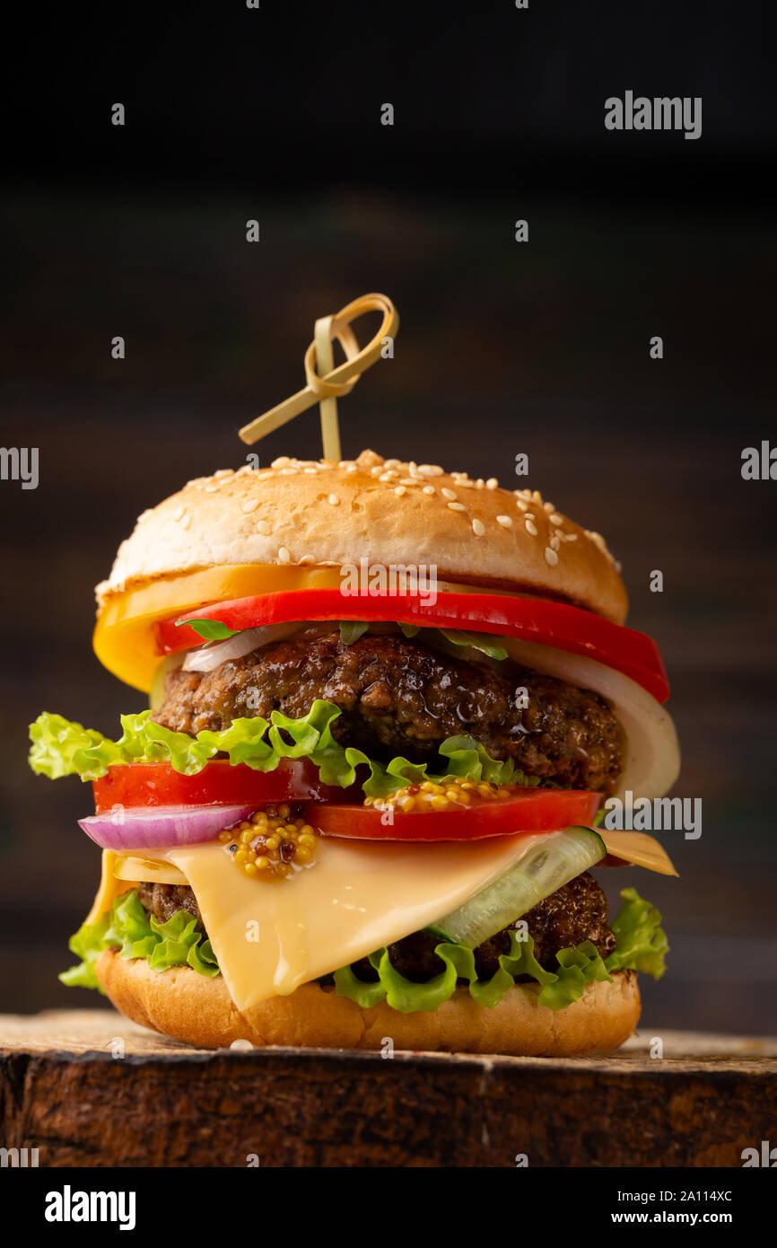 Burger with cheese and beef, fast food Stock Photo - Alamy