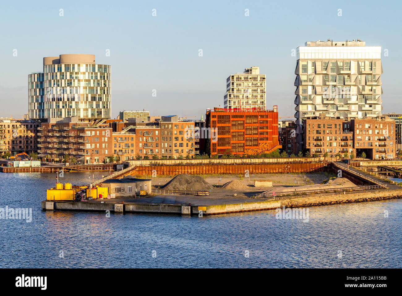 Reclaiming land from the sea in Copenhagen harbour, Denmark Stock Photo ...