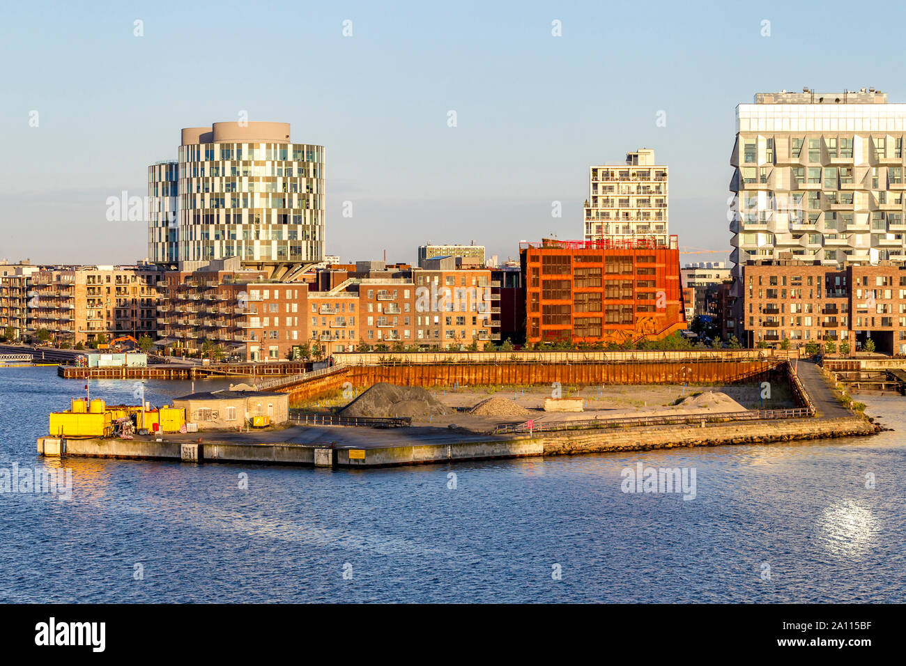 Reclaiming land from the sea in Copenhagen harbour, Denmark Stock Photo ...