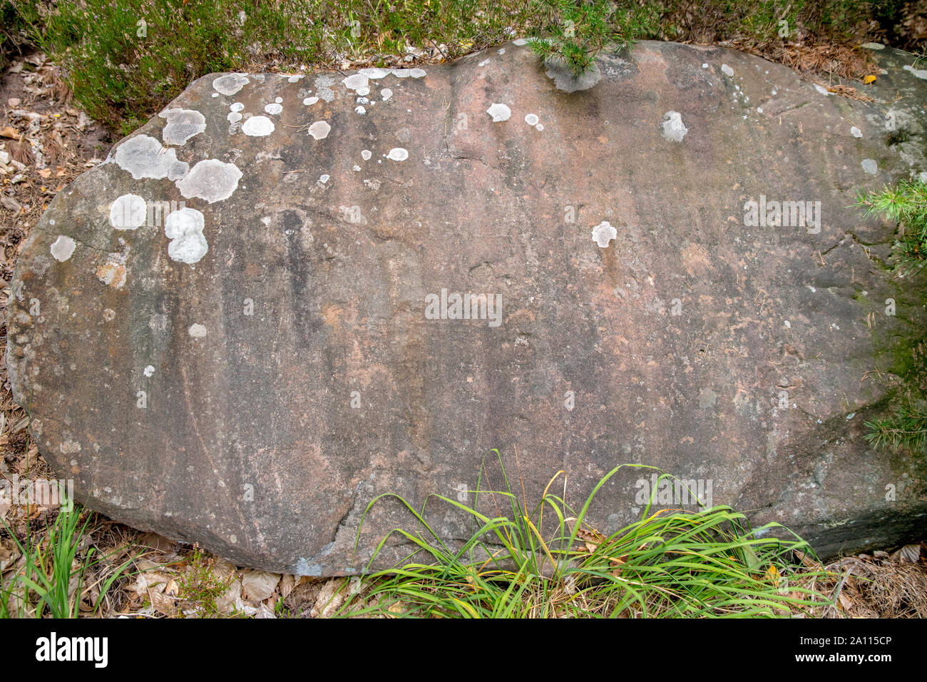 Even sandstone rocks with moss and lichen overgrown as background Stock ...