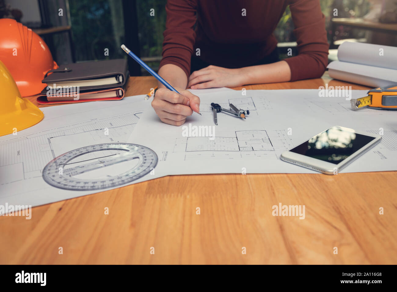 Engineer and Architect concept, Engineer Architects office team working ...