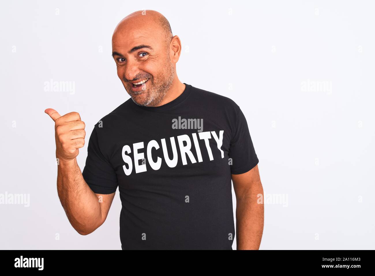 Middle age safeguard man wearing security uniform standing over ...