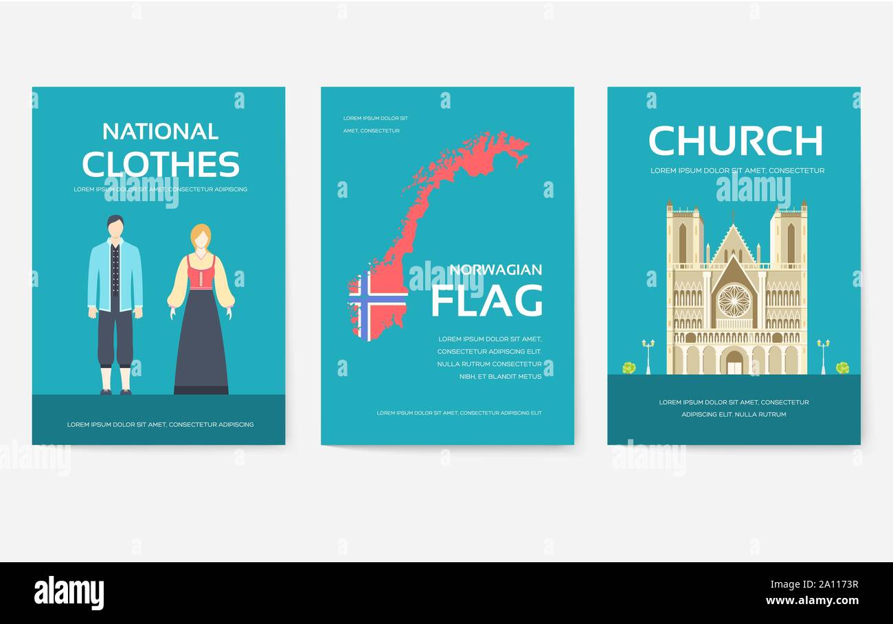 Set of Norway country ornament travel tour concept. Monument ...