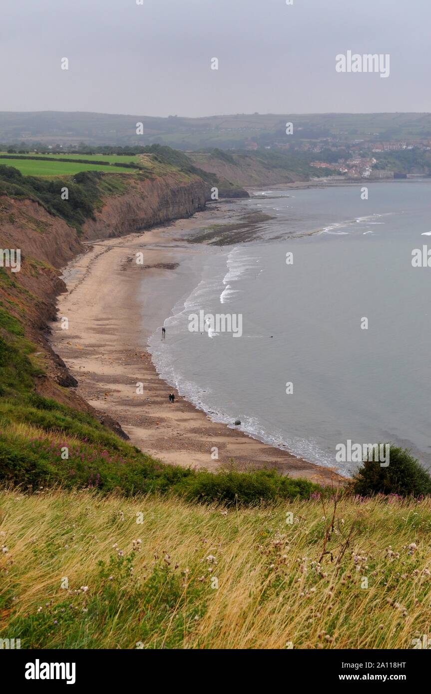 Robin Hood's Bay from Cleveland way, with Stoupe Beck Sands beach in ...
