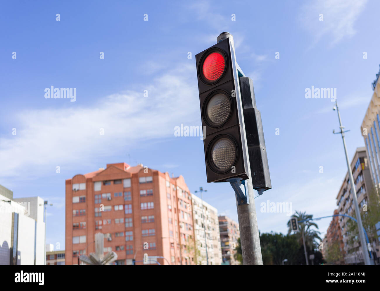 Traffic light signal for vehicles, red warning lamp sign to stop the ...