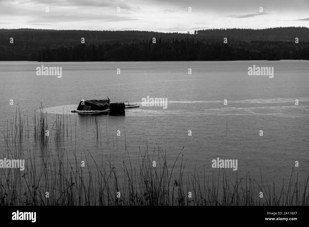 Boat sinking in small lake in Varmland Sweden Stock Photo - Alamy