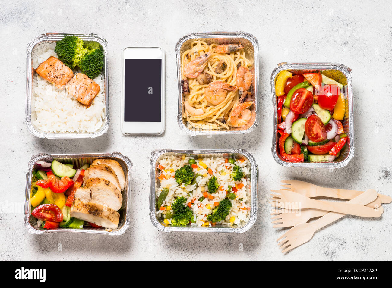Food delivery concept - healthy lunch in boxes Stock Photo - Alamy