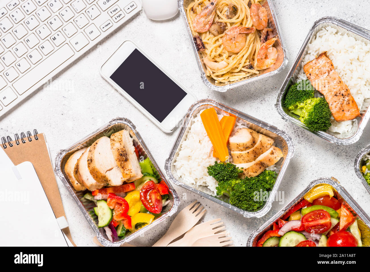 Food delivery concept - healthy lunch in boxes Stock Photo - Alamy