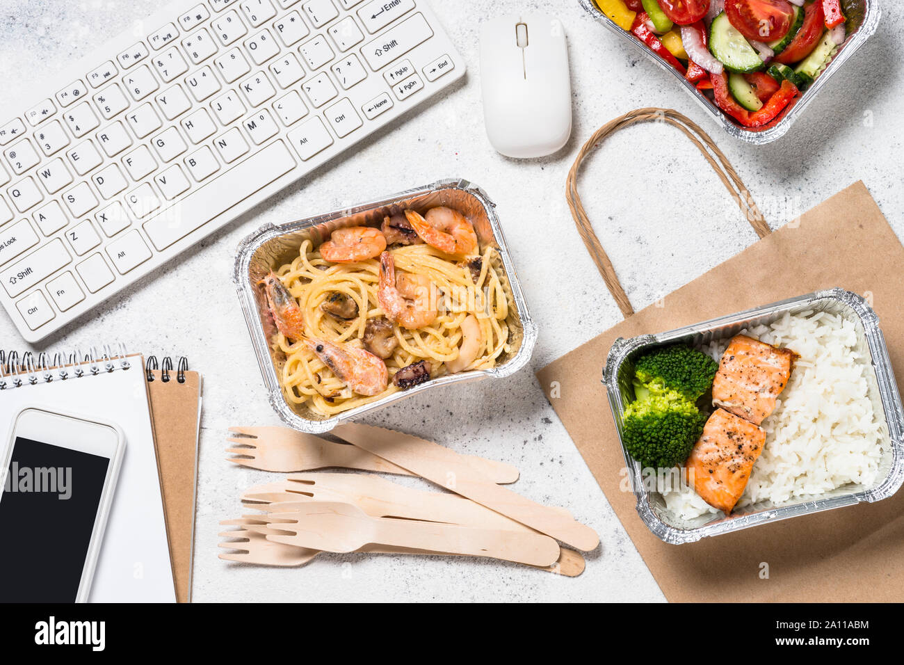 Food delivery concept - healthy lunch in boxes Stock Photo - Alamy