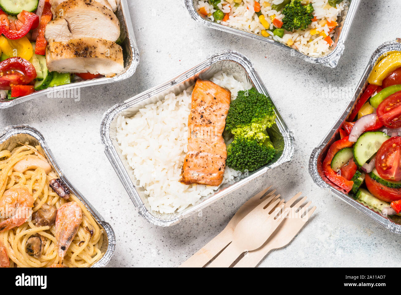 Food delivery concept - healthy lunch in boxes Stock Photo - Alamy