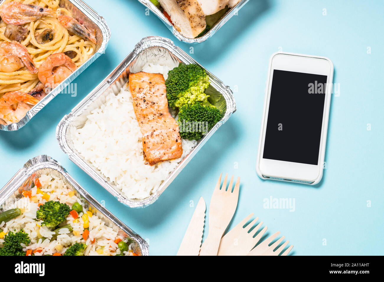 Food delivery concept - healthy lunch in boxes Stock Photo - Alamy